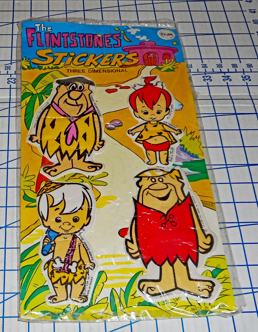 Vintage 1977 Hanna Barbera Flintstones 3-D Large Stickers Fred Barney ...