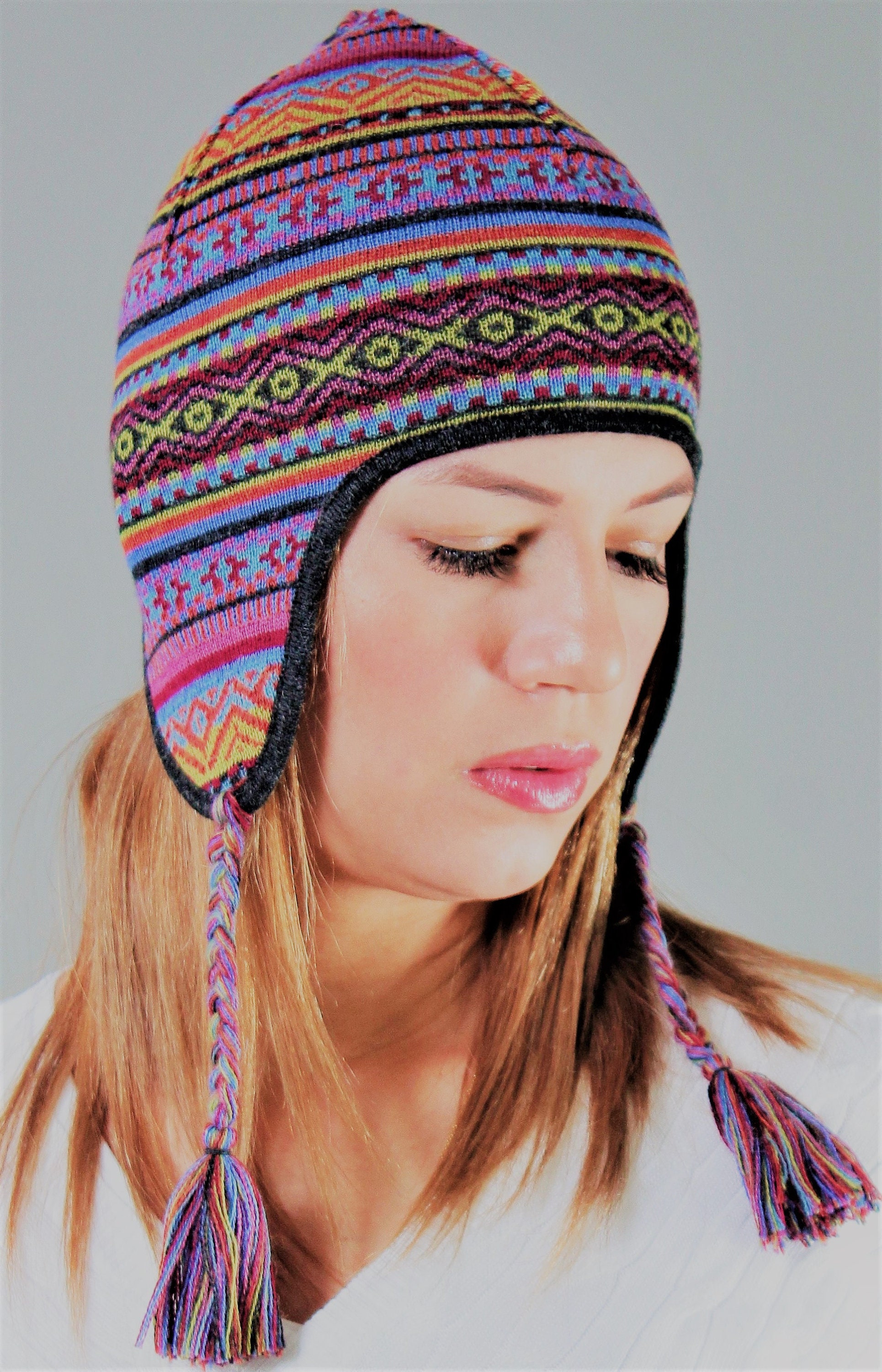 Jacquard Baby Alpaca Chullo, Hat With Earflaps, Handmade Pompom Chullo ...