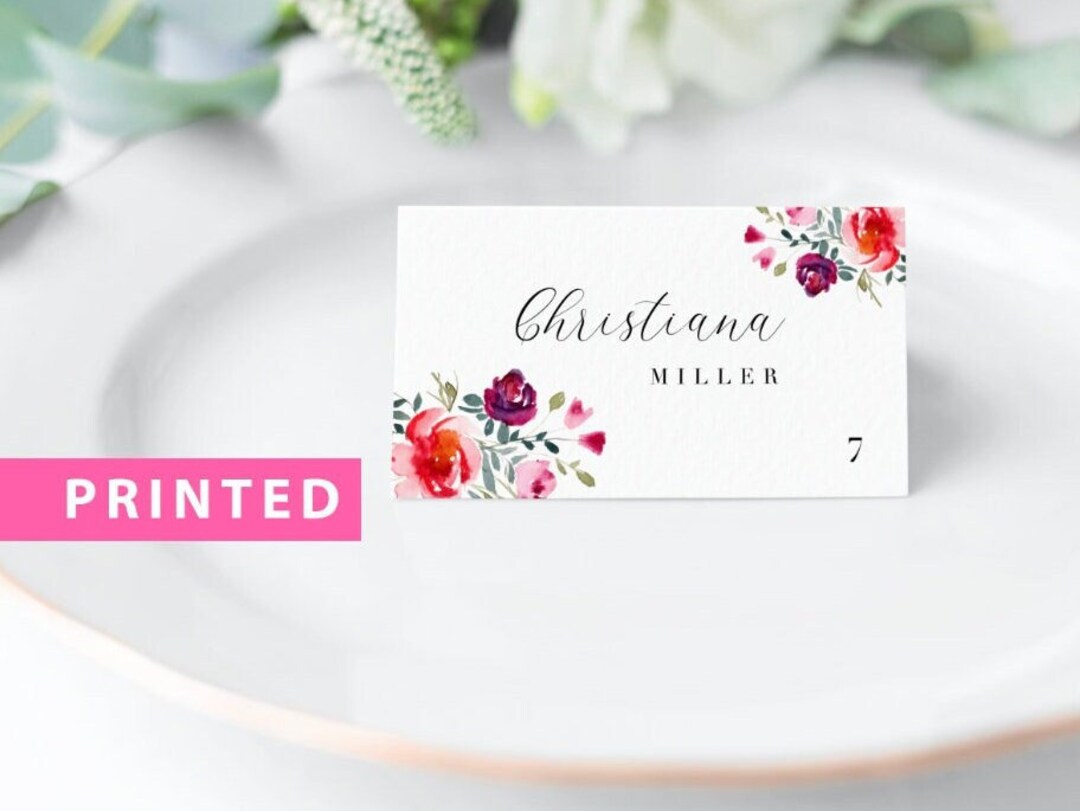 PRINTED Flower Place Card, Custom Wedding Place Cards, Greenery Place ...