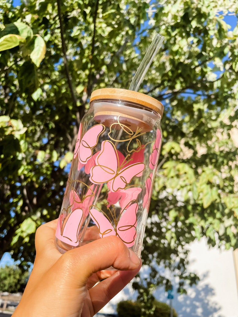 Pink Butterfly Can Glass 16oz Butterfly Beer Can Glass - Etsy