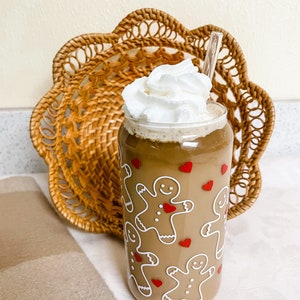 Christmas Gingerbread Glass Can Cup, Thanksgiving Ice Coffee Glass ...