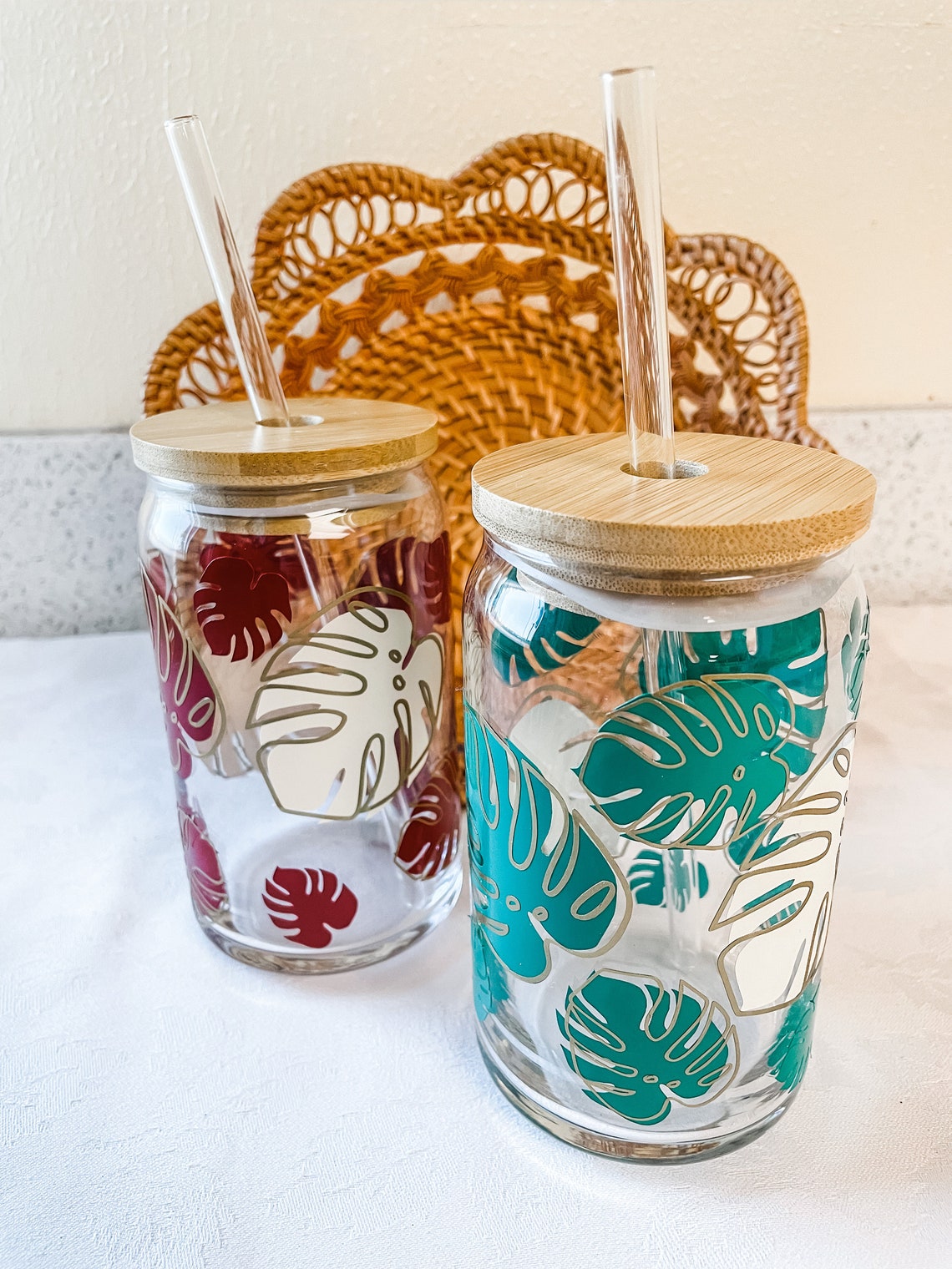 Monstera Leaf Iced Coffee Glass Cup: Boho Plant Lover Gift - Etsy