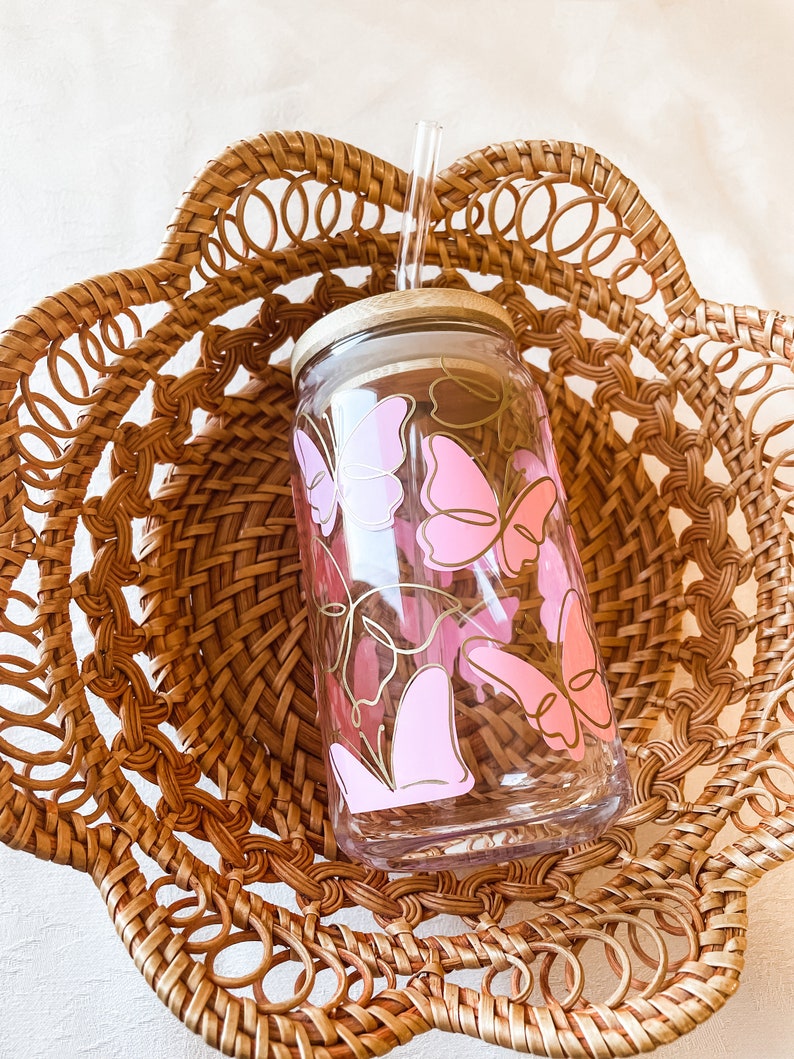 Pink Butterfly Can Glass 16oz Butterfly Beer Can Glass - Etsy