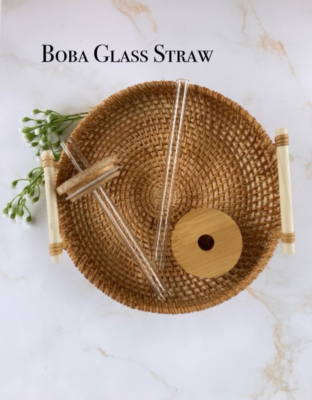 Boba Glass Straw With Bamboo Lid, Boba Straws, Bamboo Mason Jar Lid - Etsy