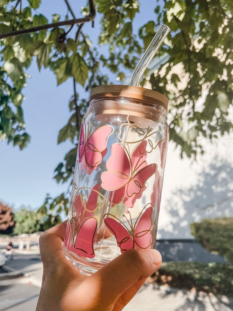 Pink Butterfly Can Glass 16oz Butterfly Beer Can Glass - Etsy