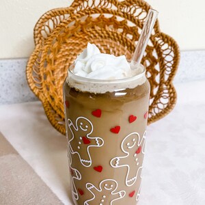 Christmas Gingerbread Glass Can Cup, Thanksgiving Ice Coffee Glass ...