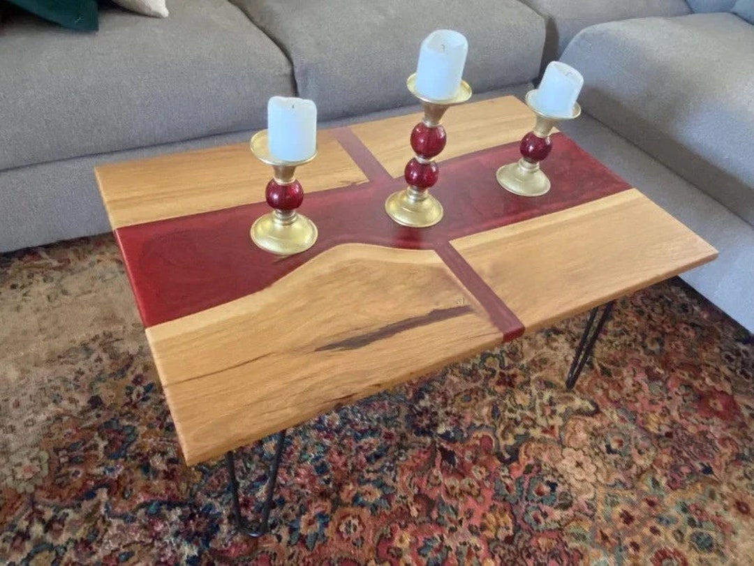 Red Resin River Epoxy Wooden Table / Resin River Table Top / - Etsy