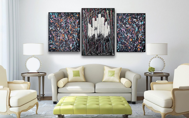 Triptych Wall Art Wall Art Set of 3 Abstract Colorful Painting - Etsy