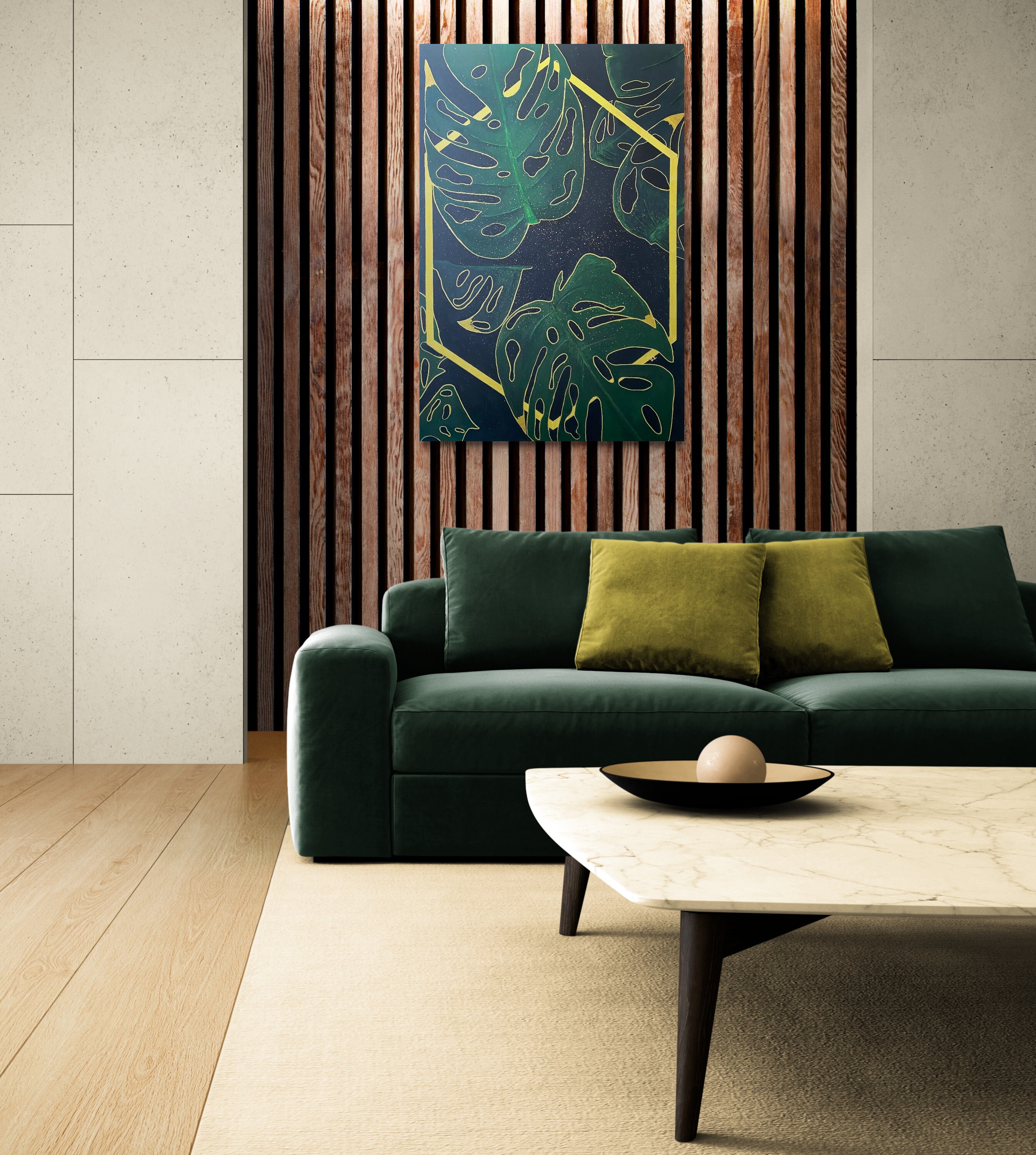 Large Painting, Monstera Art, Plant Decor Green Painting, Space ...