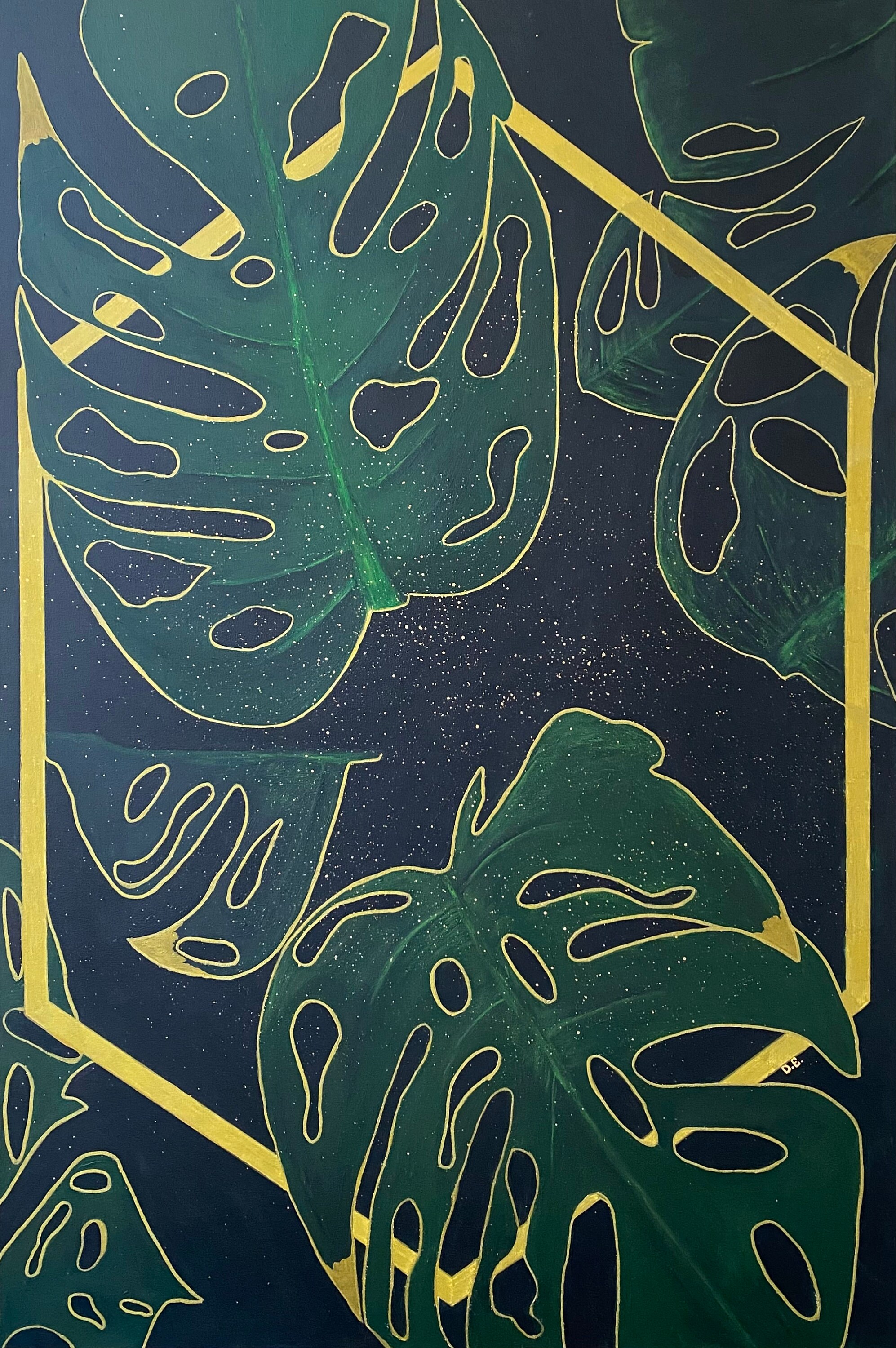 Large Painting, Monstera Art, Plant Decor Green Painting, Space ...