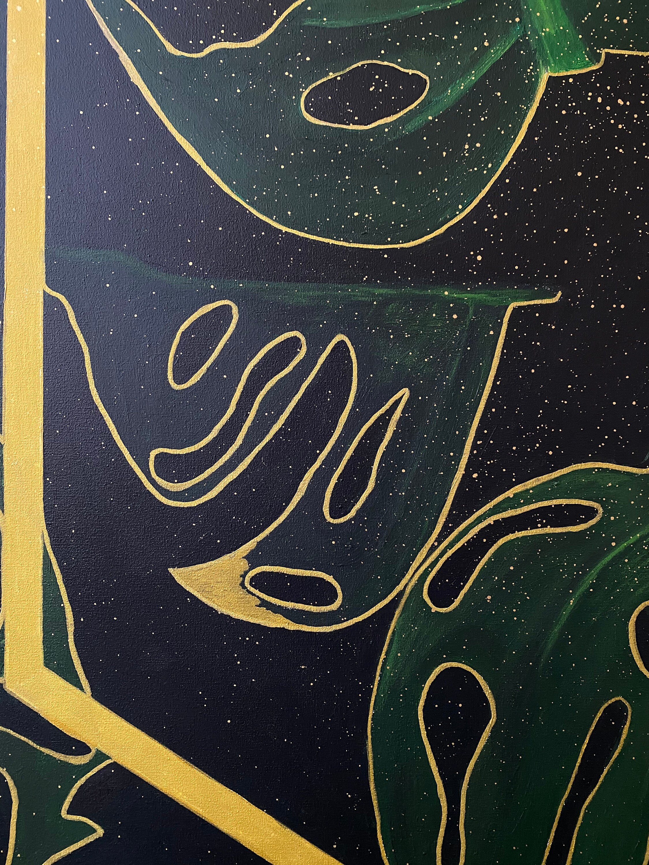 Large Painting, Monstera Art, Plant Decor Green Painting, Space ...