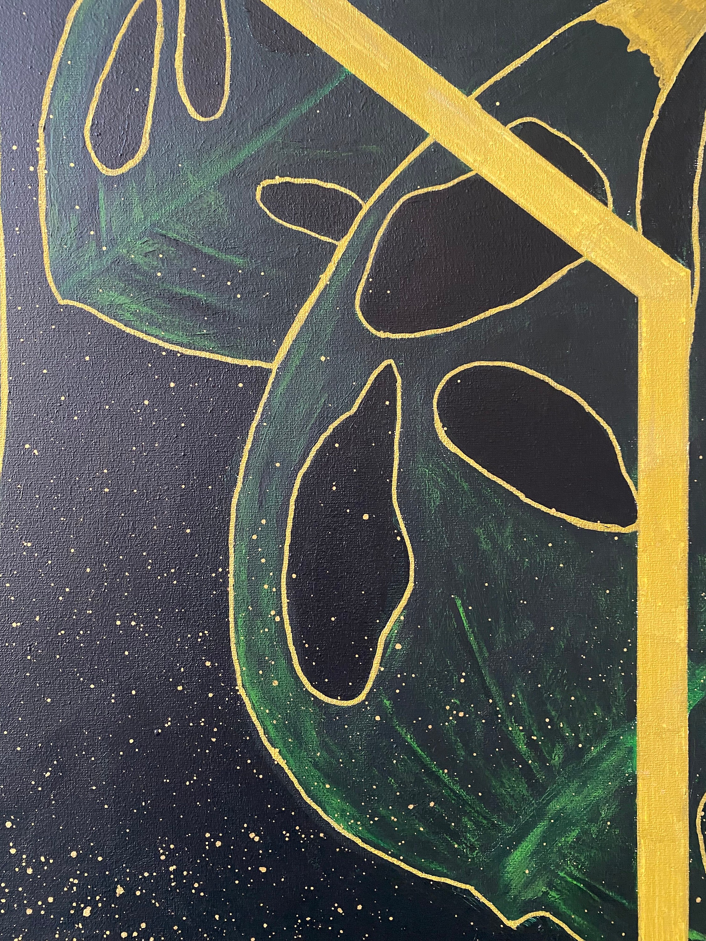 Large Painting, Monstera Art, Plant Decor Green Painting, Space ...