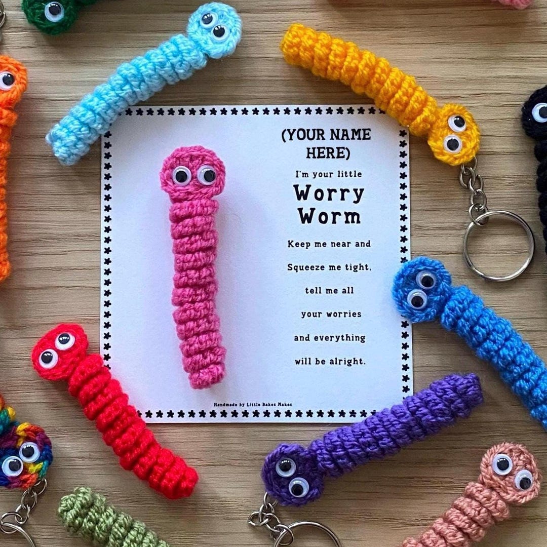 Worry Worm, Handmade Crochet Worm Keyring, Personalisation Option - Aid ...