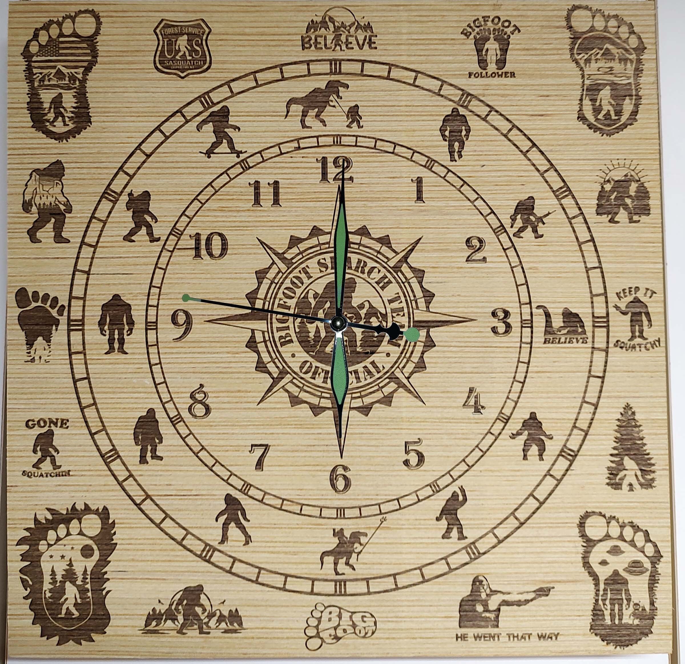 Sasquatch / Big Foot Lovers Clock 4 3 Sizes LIGHT up OPTION in 8 Colors ...