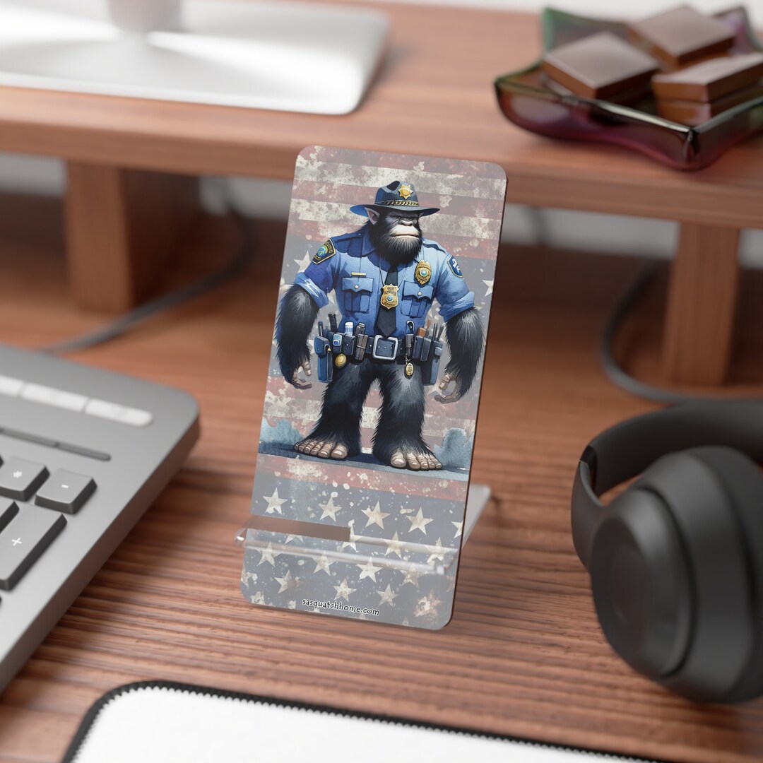 Sasquatch Bigfoot Police Officer Mobile Cell Phone Display Stand Holder ...