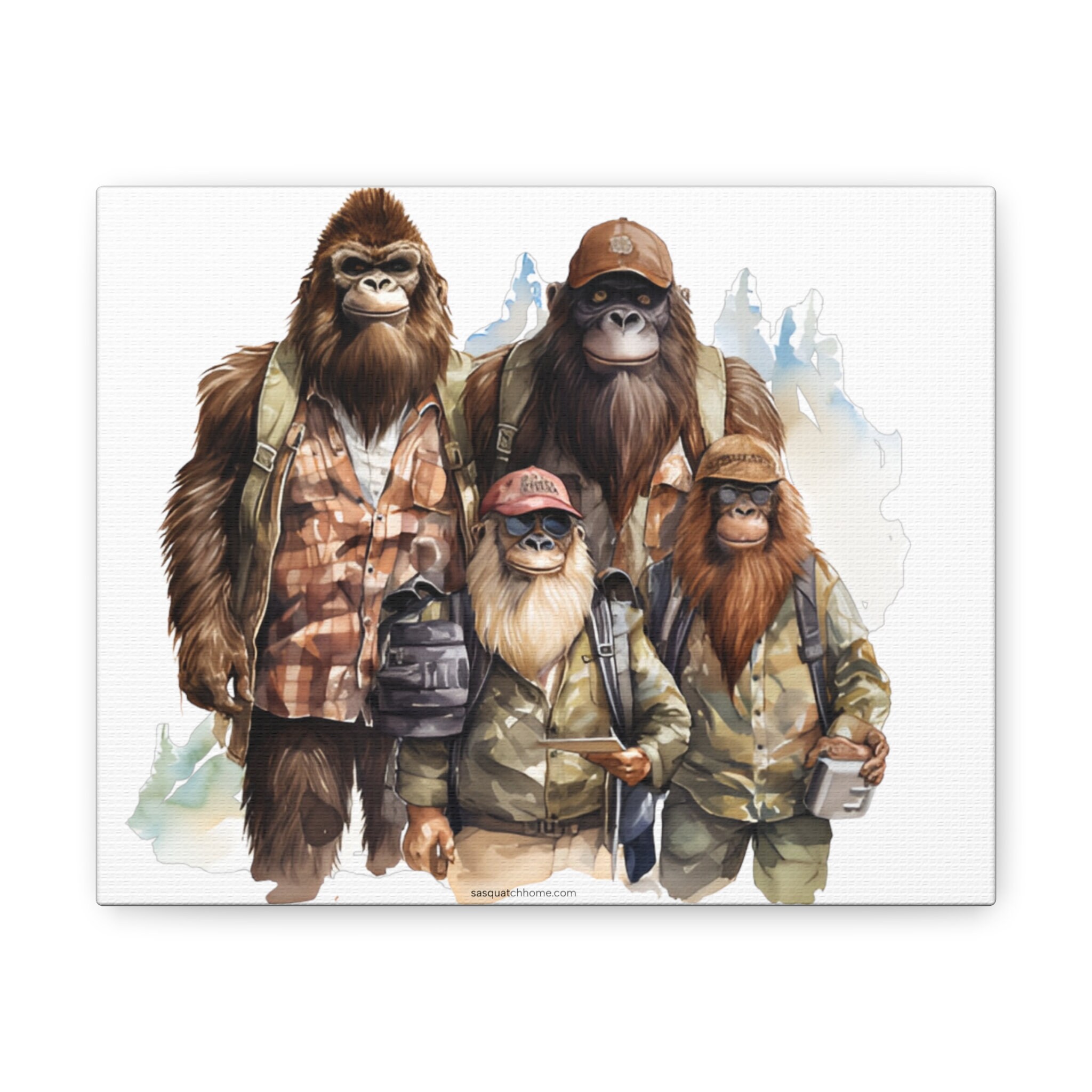 Bigfoot / Sasquatch and Friends Hiking Trip Portrait Canvas Wall Decor ...