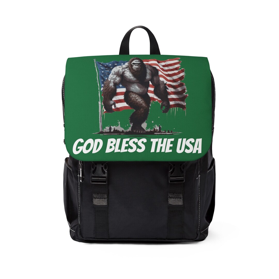 Sasquatch Bigfoot God Bless USA Green Casual Shoulder Backpack - Etsy