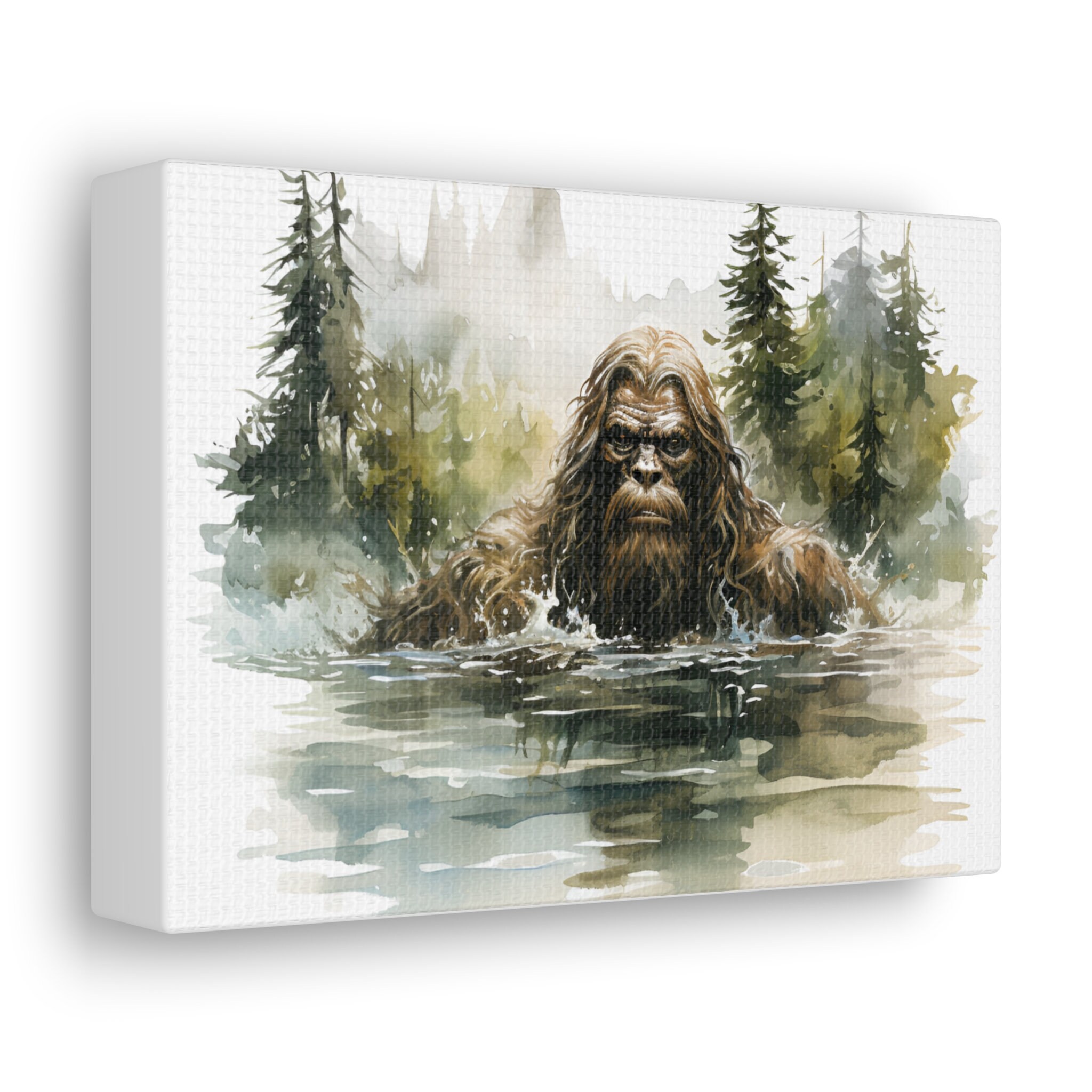 Bigfoot / Sasquatch in Lake Portrait Canvas Portrait Wall Decor ...