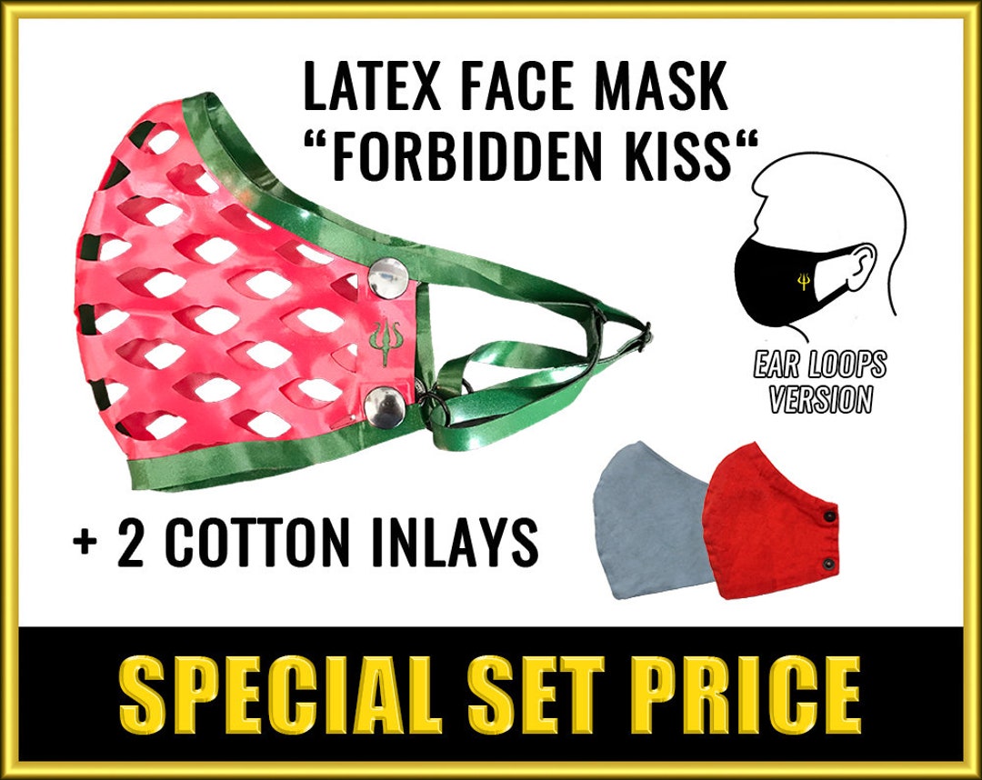 LATEX FACE MASK "forbidden Kiss" Ear Loops Version & 2 Cotton ...