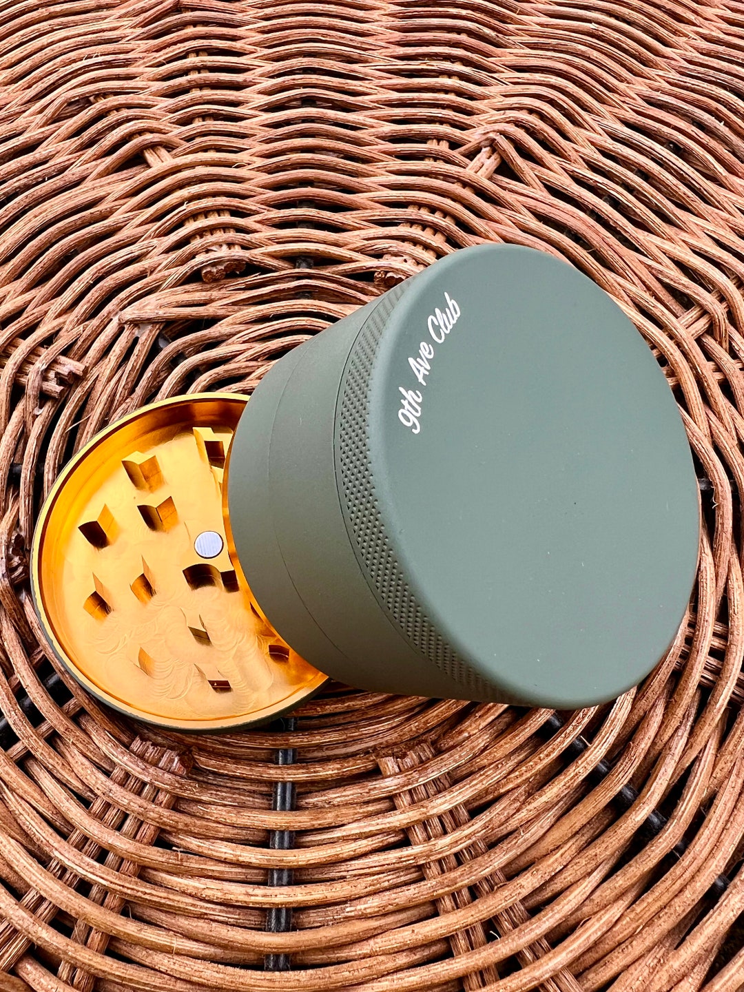Large 2.5 Inch Stylish Grinder, Sage Green on Gold, Matte Finish ...
