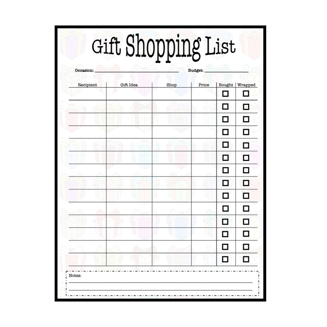 Gift Shopping List Printable Instant Download Holiday - Etsy España