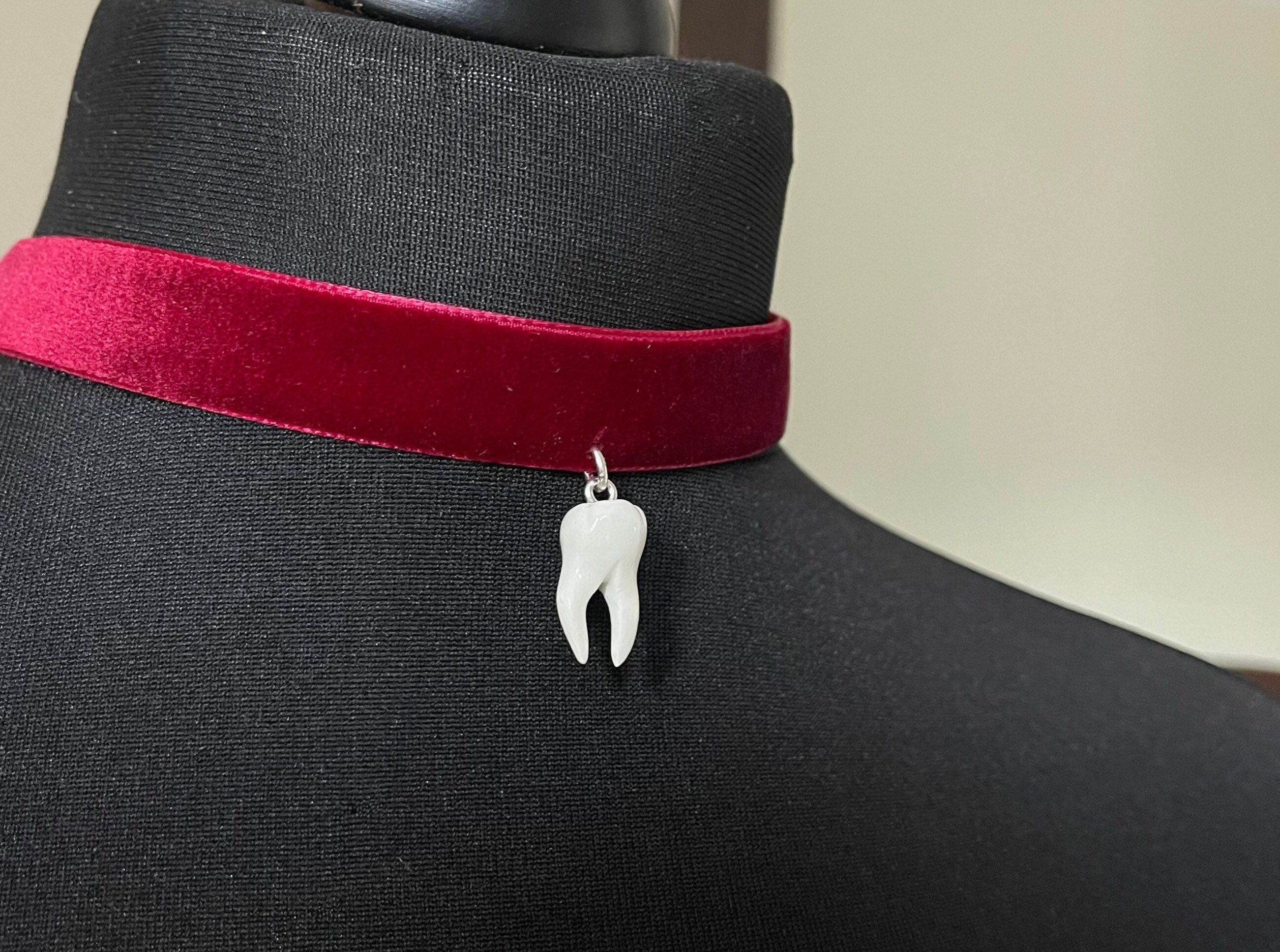 Florence’s Original Handmade Tooth Choker/ Red Velvet/ Tooth Choker ...