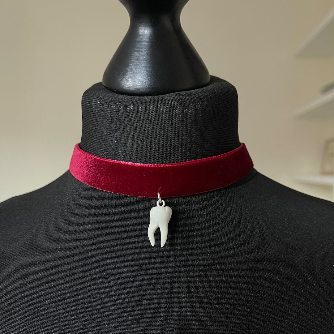 Florence’s Original Handmade Tooth Choker/ Red Velvet/ Tooth Choker ...