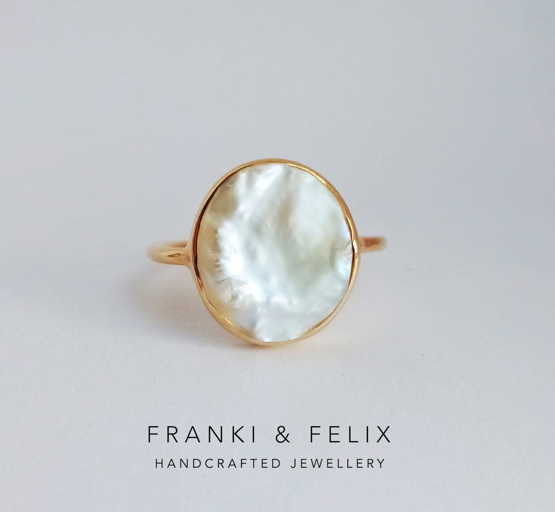 Baroque Pearl Gold Ring: Dainty June Birthstone Jewelry - Etsy Australia