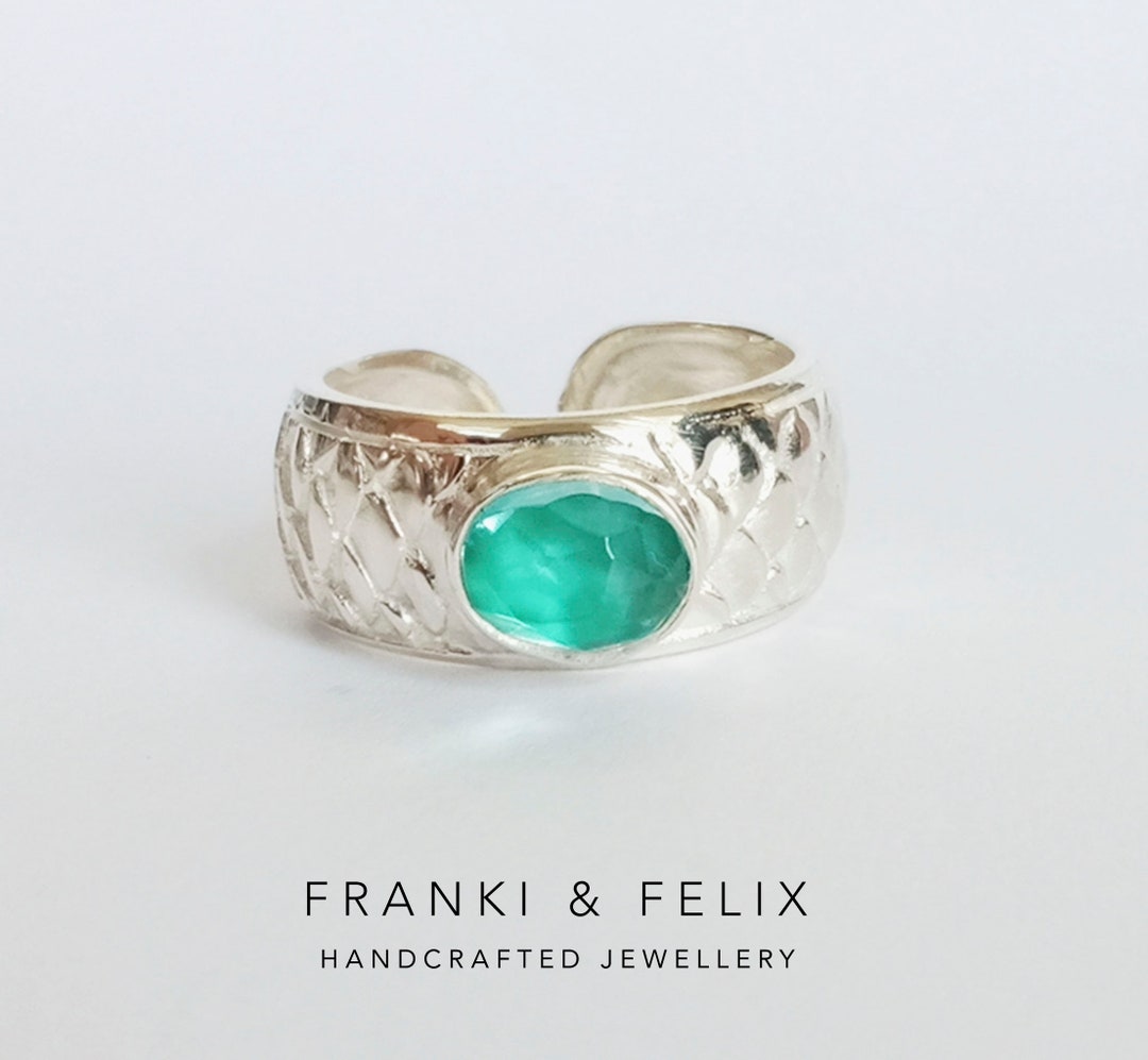 Wide Silver Mermaid Core Gemstone Ring, Blue Stone Jewelry, Handmade ...