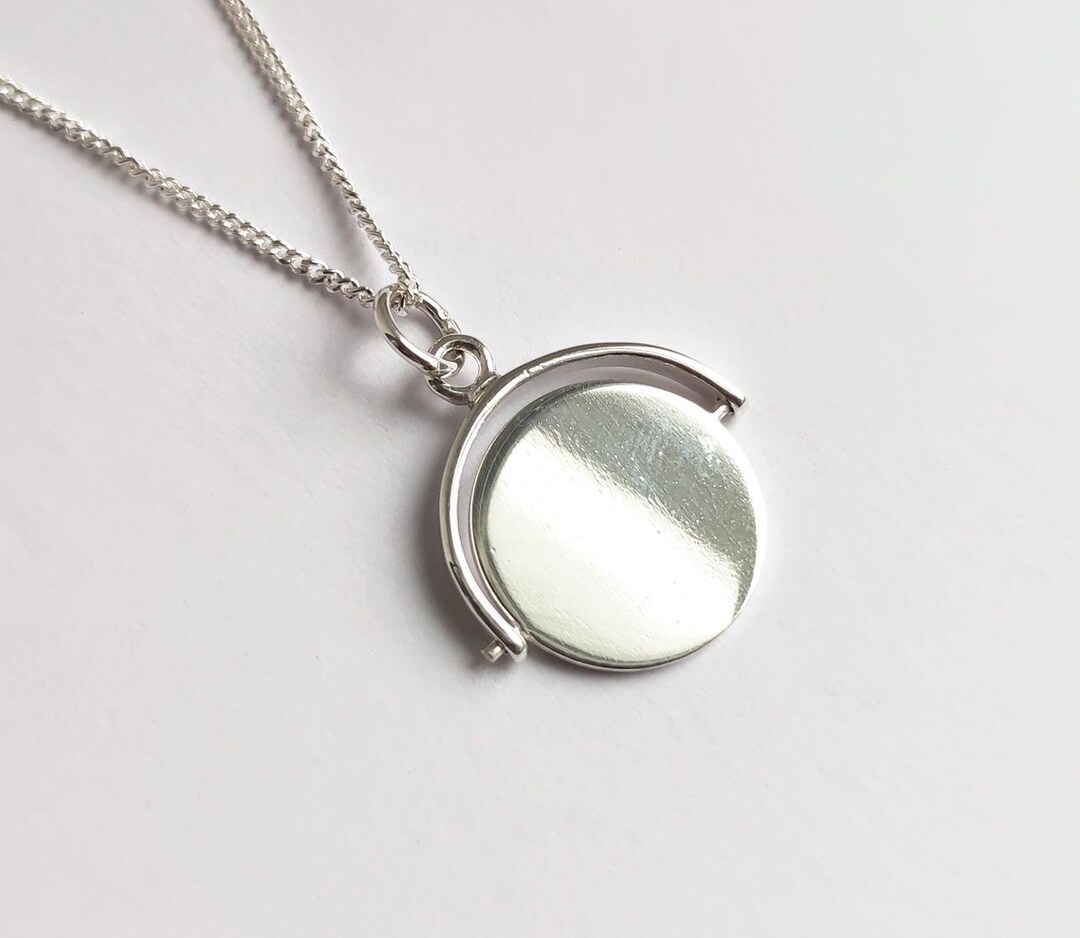Spinning Silver Fob Disk Necklace, Engraveable Pendant on Curb Chain ...
