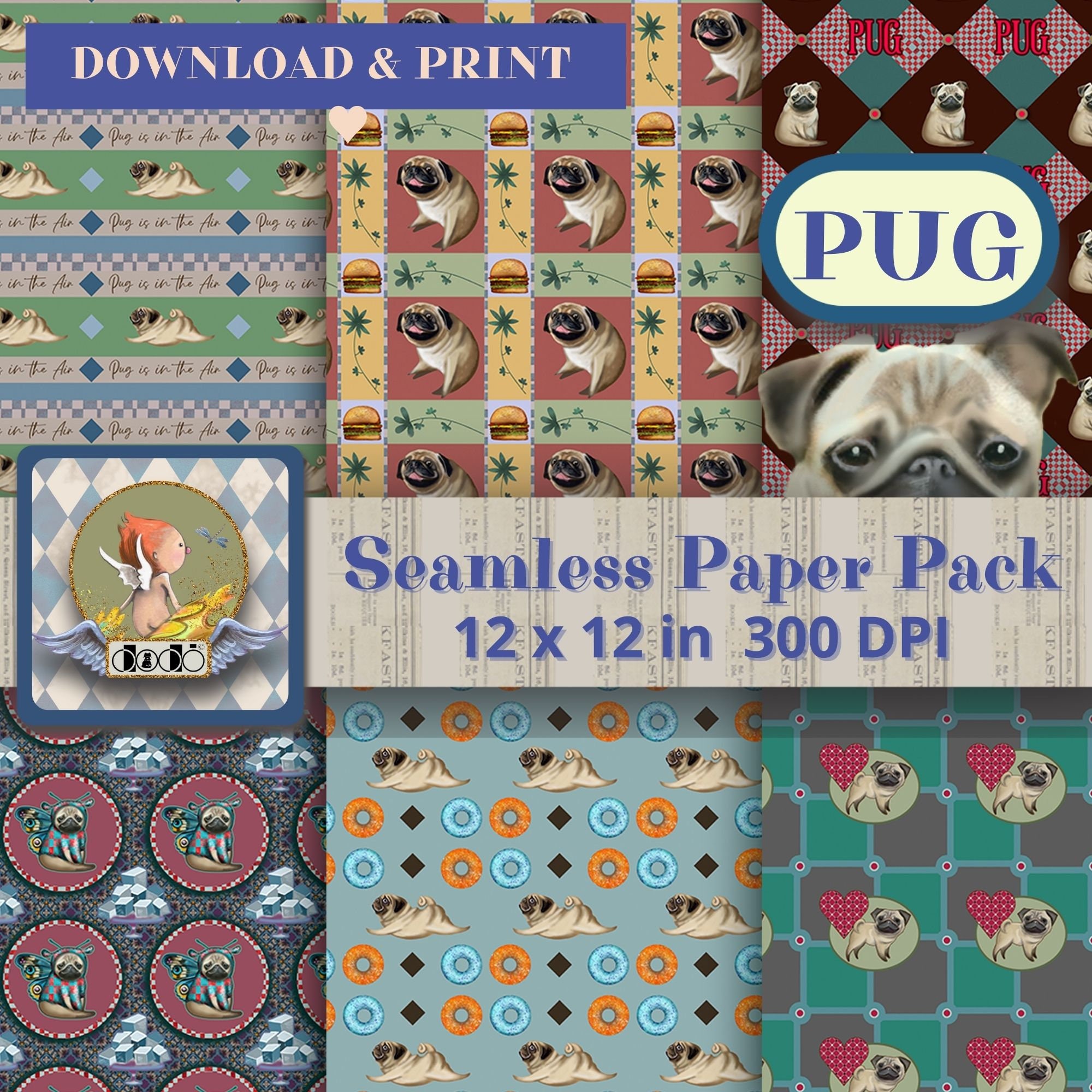 Pug Seamless Digital Paper PackPug Digital PaperPug | Etsy
