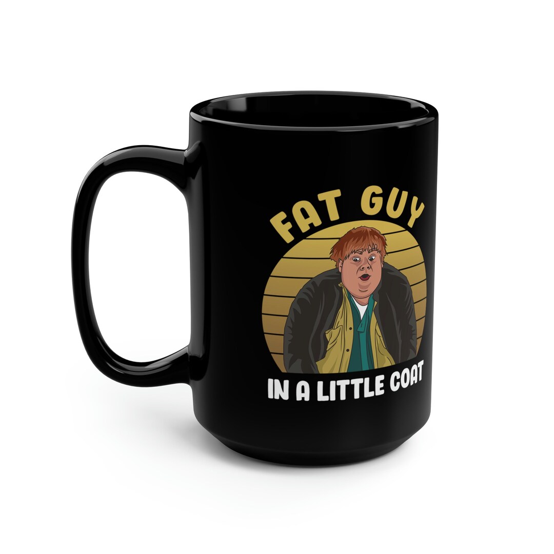 Fat Guy Rips Little Coat Funny 15 Oz Black Coffee Mug - Etsy