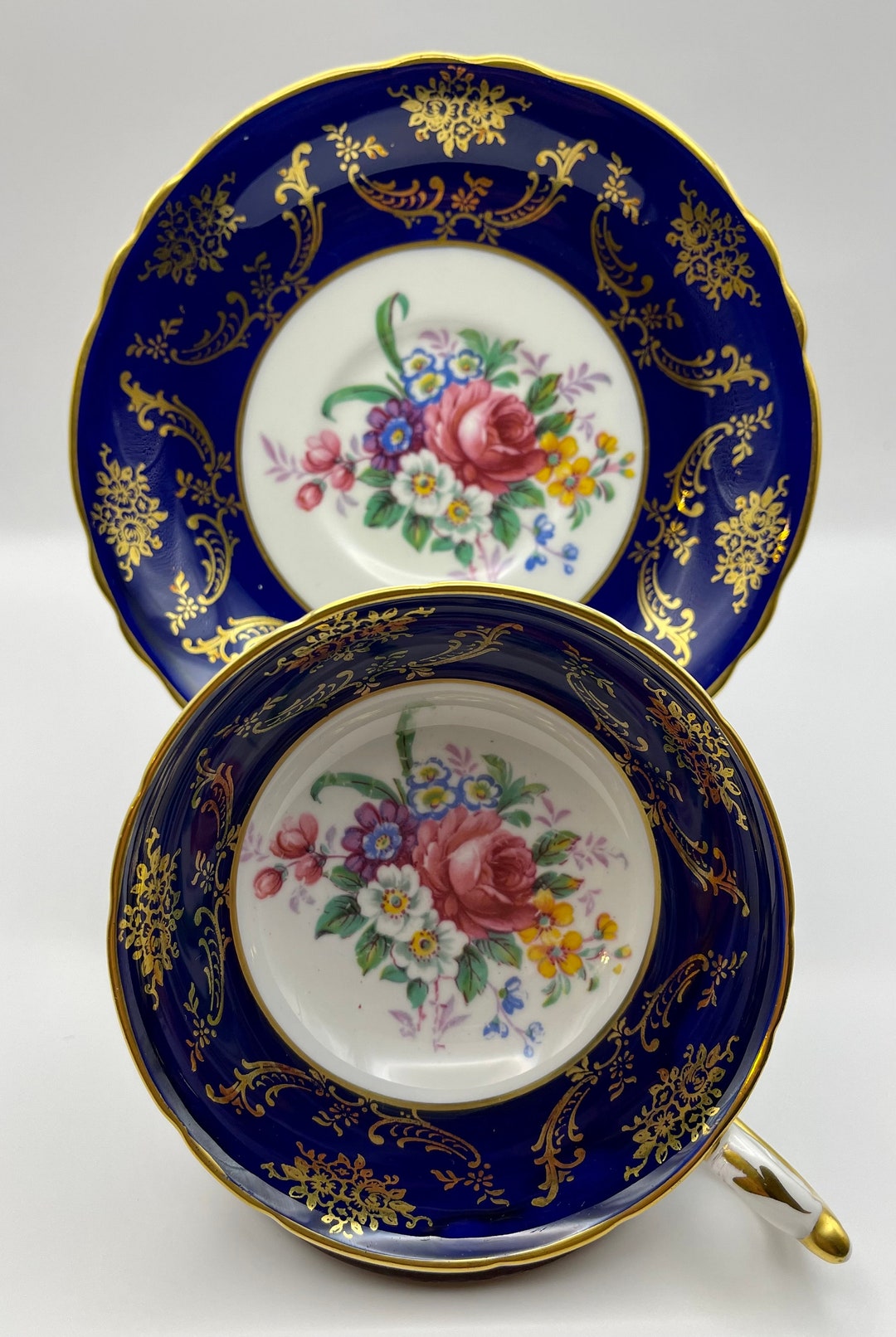 Rare Paragon Teacup& Saucer Cobalt Blue and Gold With Multi Colors ...