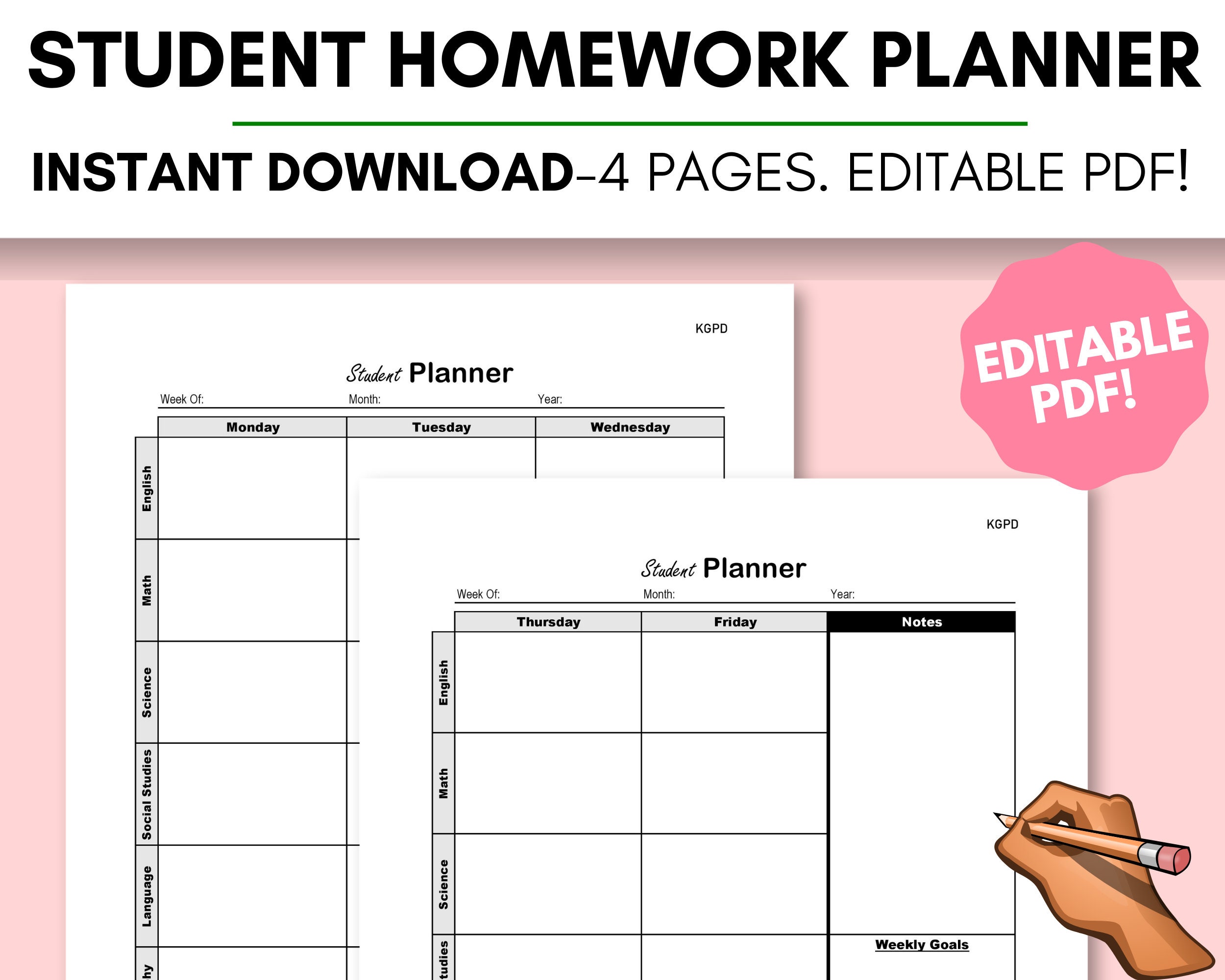 Student Homework Planner: Organize Your Homework for Each Class Subject ...