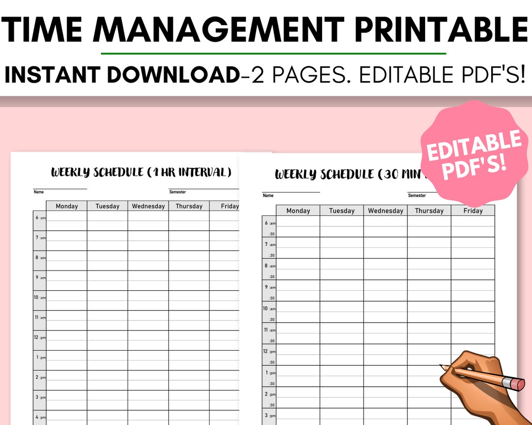 Time Management Printable for Students and Teachers of All Grades. Plan ...