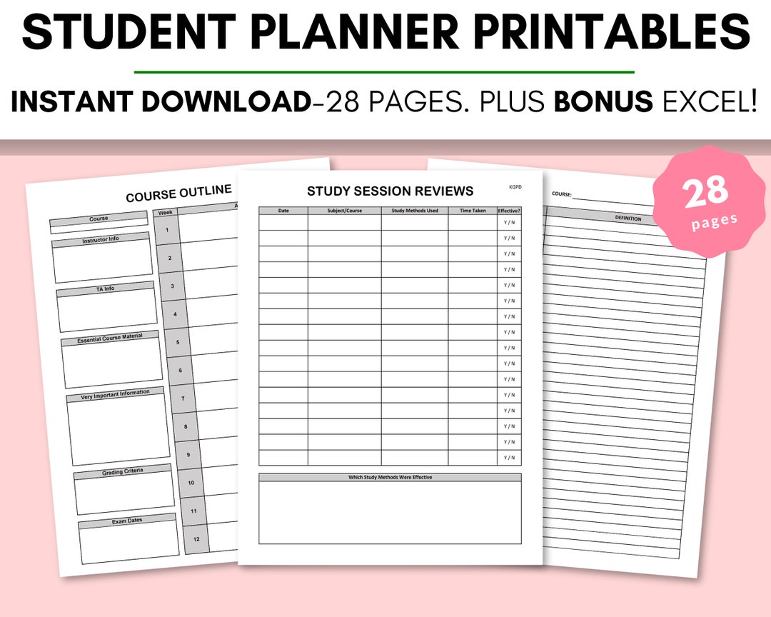 College Planner Printable: Study Planners, Course Outlines Worksheets ...