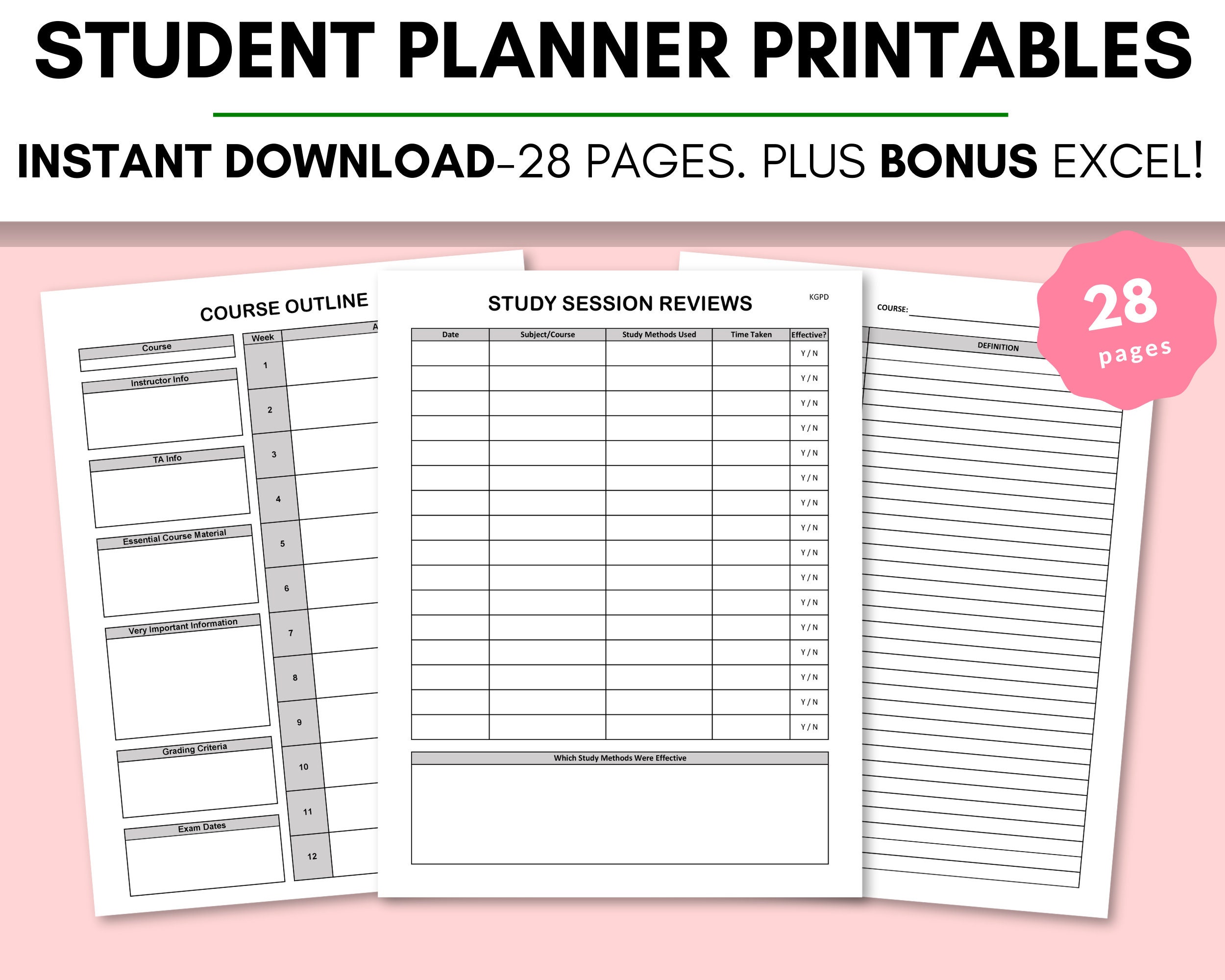 College Planner Printable: Study Planners Course Outlines - Etsy