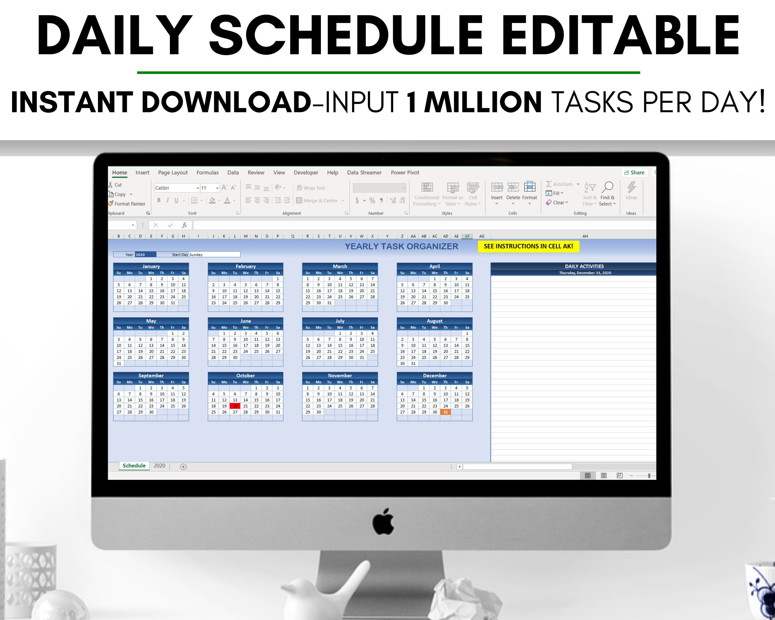 Programación diaria editable: Plantilla de Excel para planificar sus ...