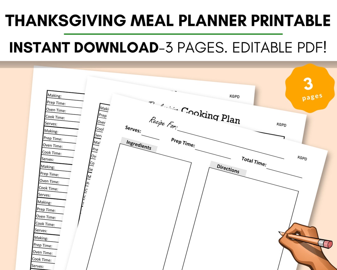 Thanksgiving Meal Planner Printable: Organize Your Baking & Cooking ...