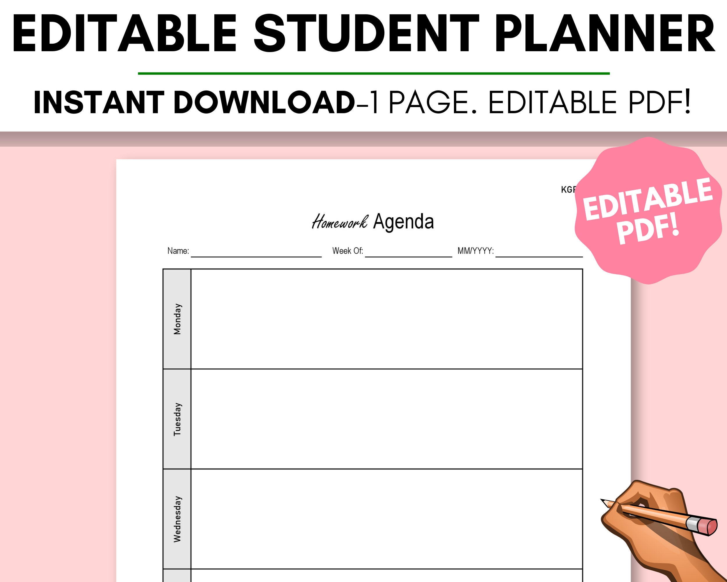Editable Student Planner: Plan Your Weekly Homework Tasks With This ...