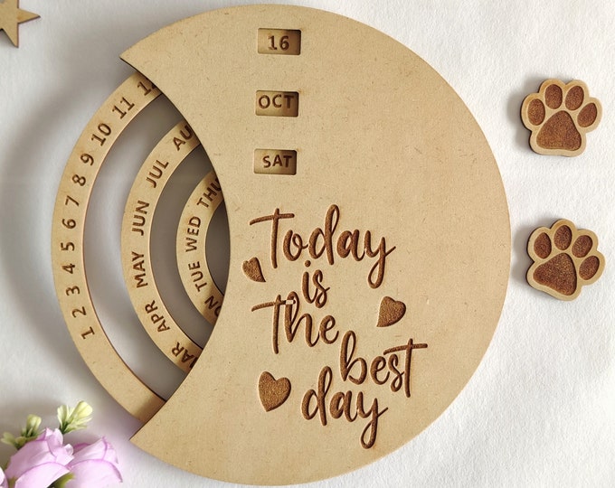 Premium Wooden Perpetual Calendar for Table / Wall Rotating Design for ...