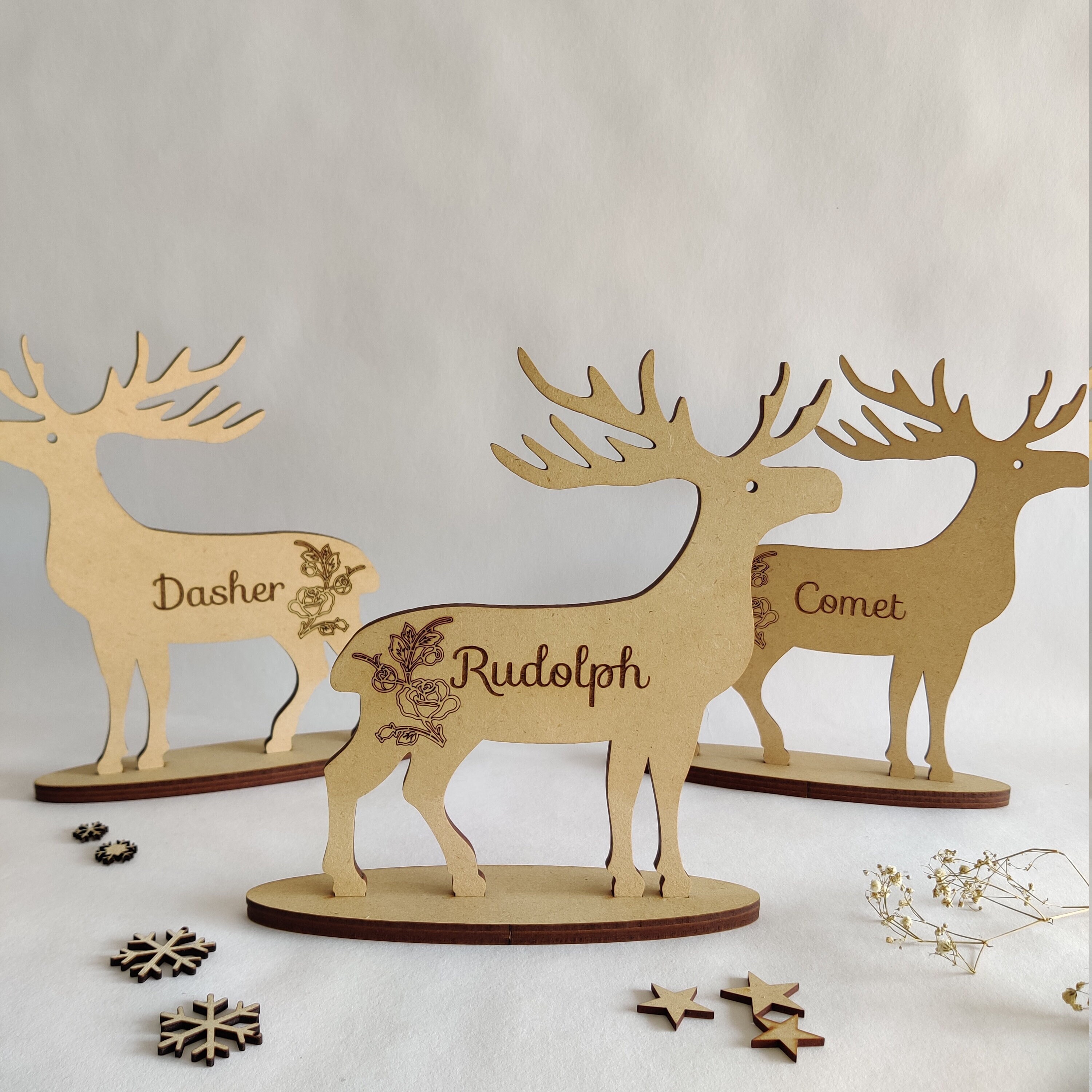 Personalized Wooden Christmas Reindeer Table Decoration: Luxury Stags ...