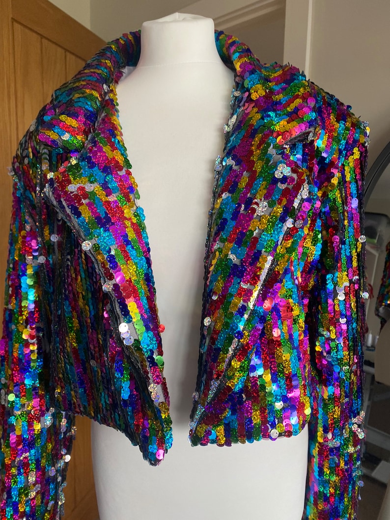 Rainbow Sequin Cropped Blazer Jacket Handmade Limited Edition - Etsy