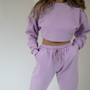 Lilac Crop Sweatshirt Jumper Loungewear Handmade - Etsy