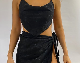 Navy Sparkle Cow Neck Backless Triangle Top Pea Street | Etsy