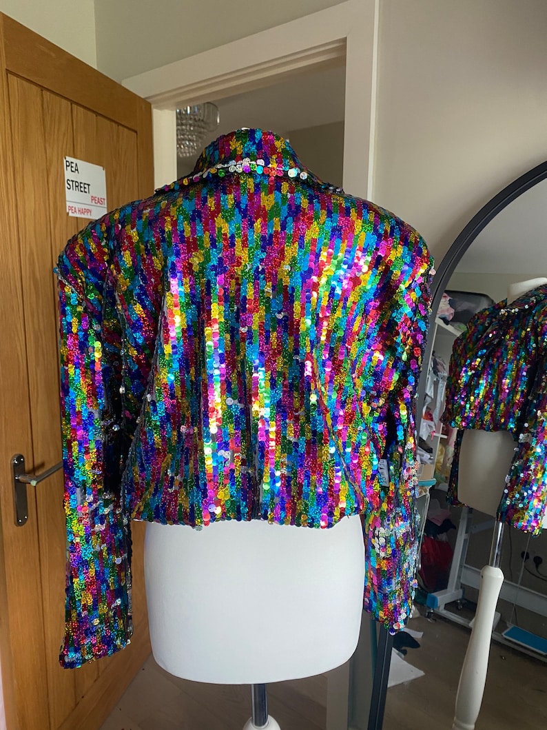 Rainbow Sequin Cropped Blazer Jacket Handmade Limited Edition - Etsy