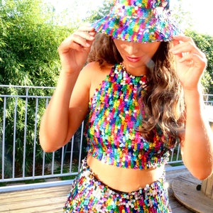 Rainbow Sequin Bucket Hat Handmade in the UK - Etsy
