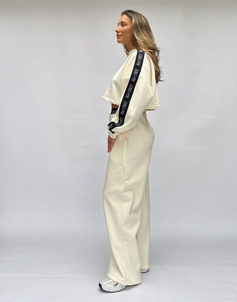 Cream High Waisted Straight Leg Joggers Loungewear Handmade With Pea ...