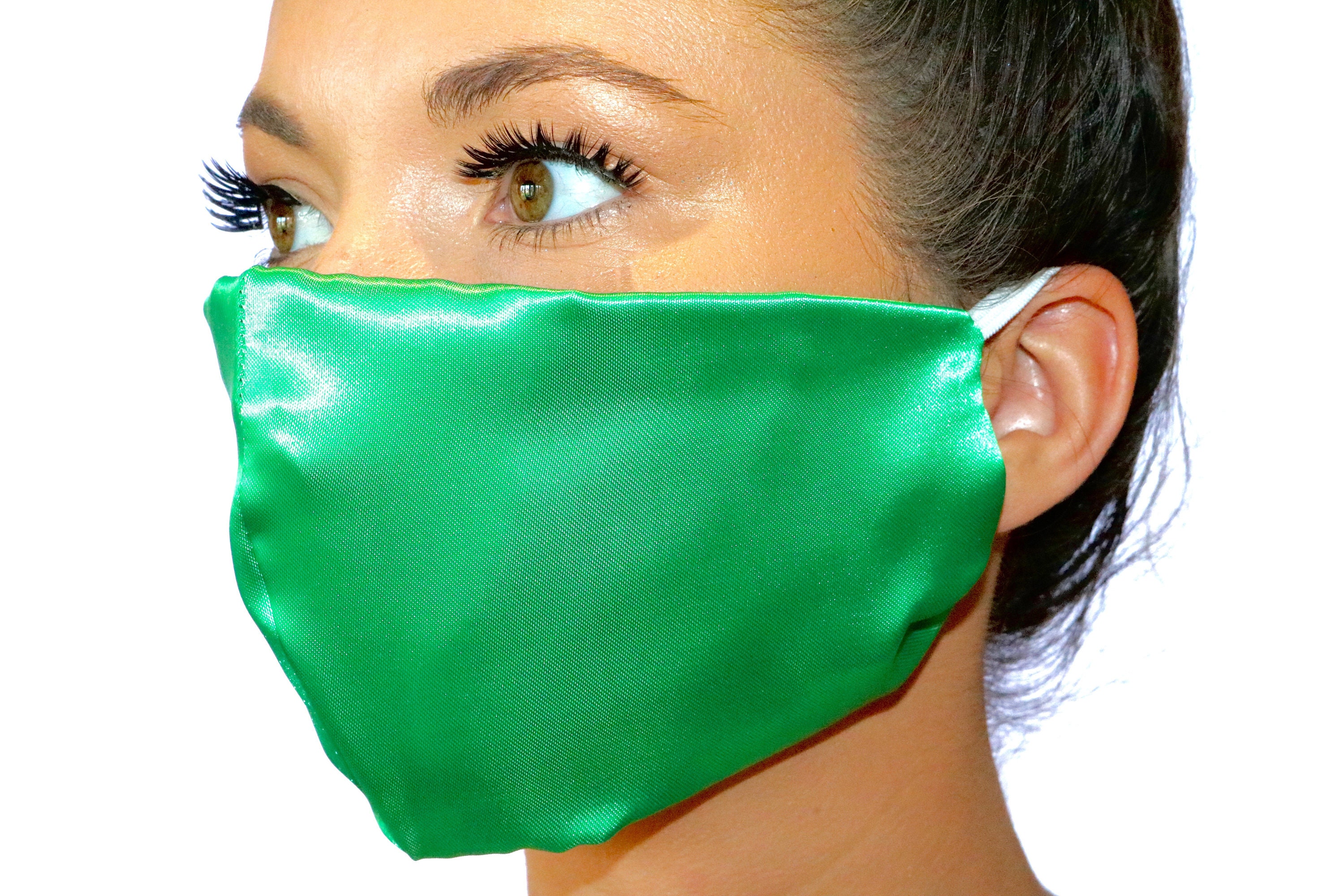 Green Satin Face mask handmade in UK | Etsy