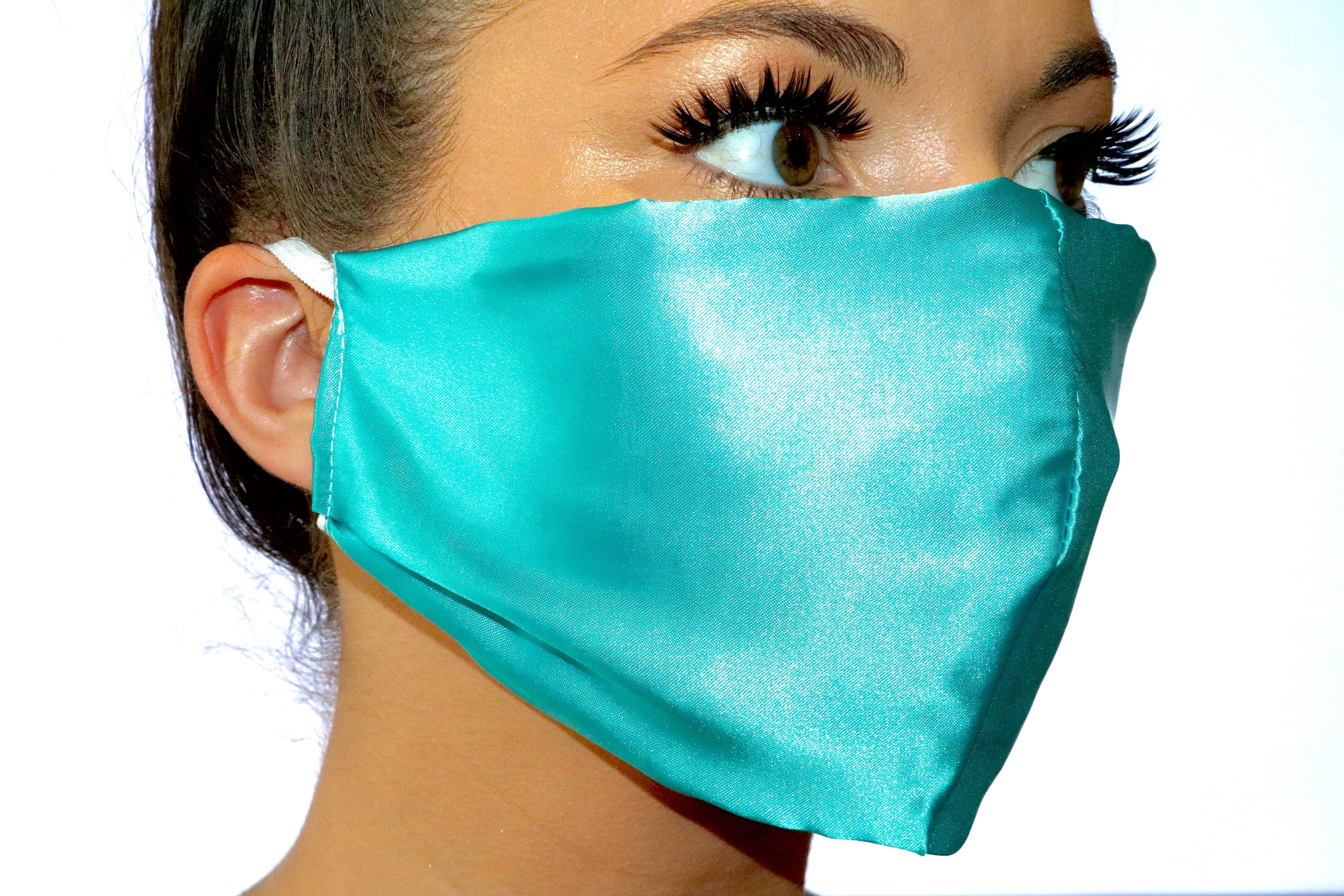 Turquoise Satin Face Mask Handmade in UK | Etsy